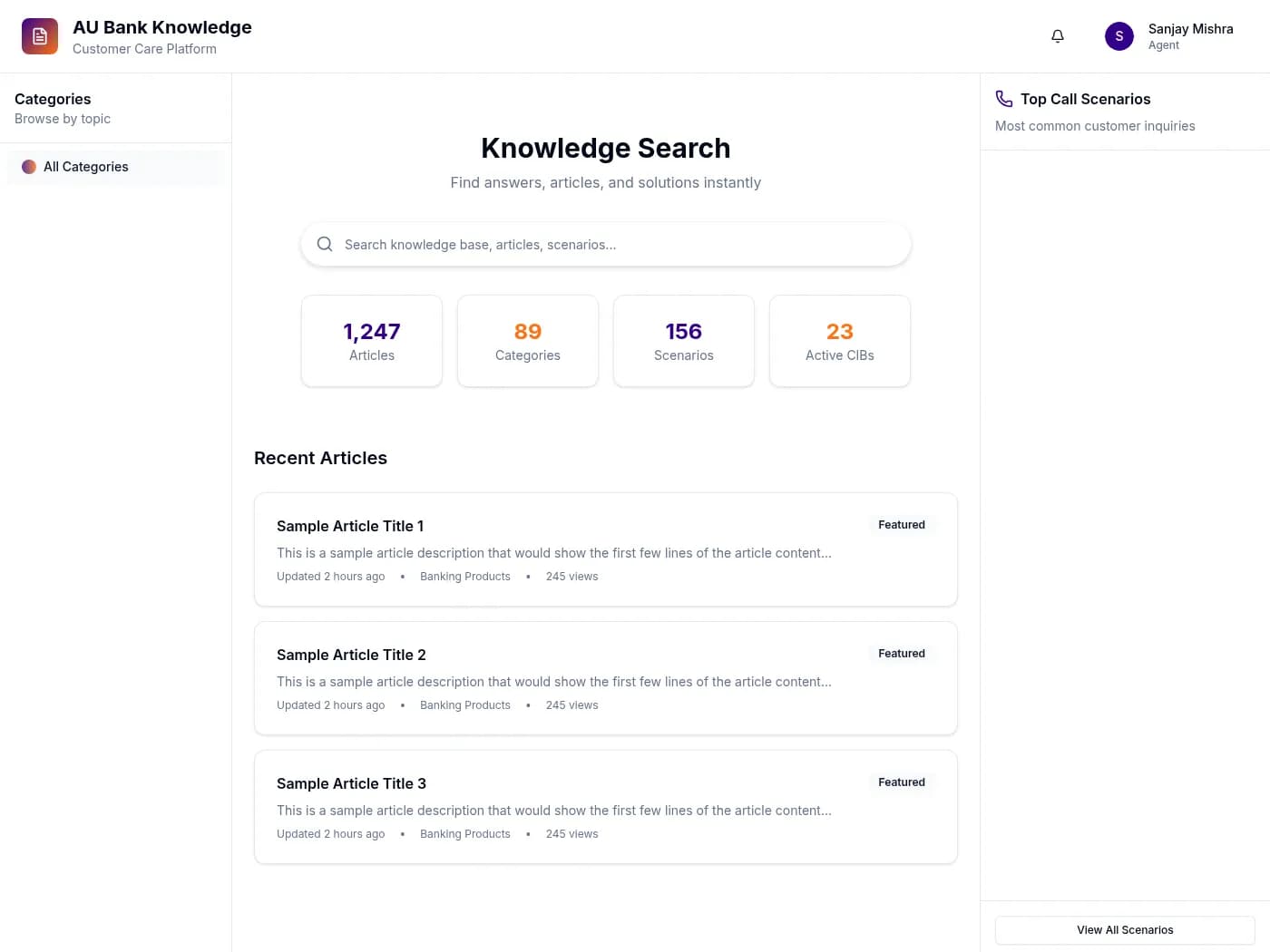AU Bank Knowledge Management & Customer Care Platform