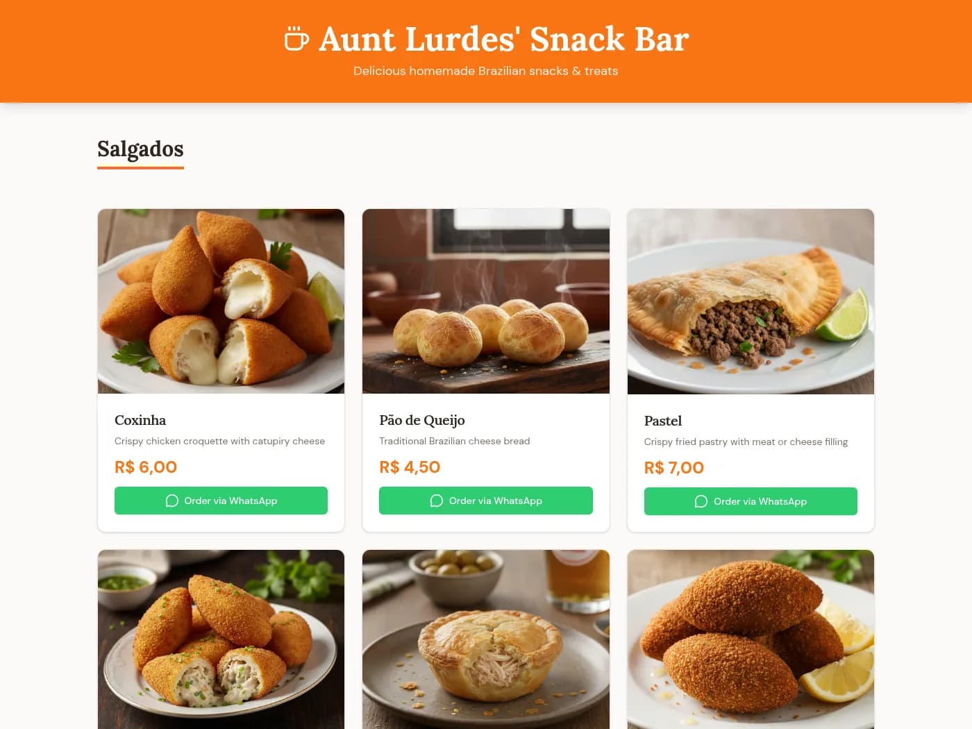 Aunt Lurdes' Snack Bar Interactive Digital Menu