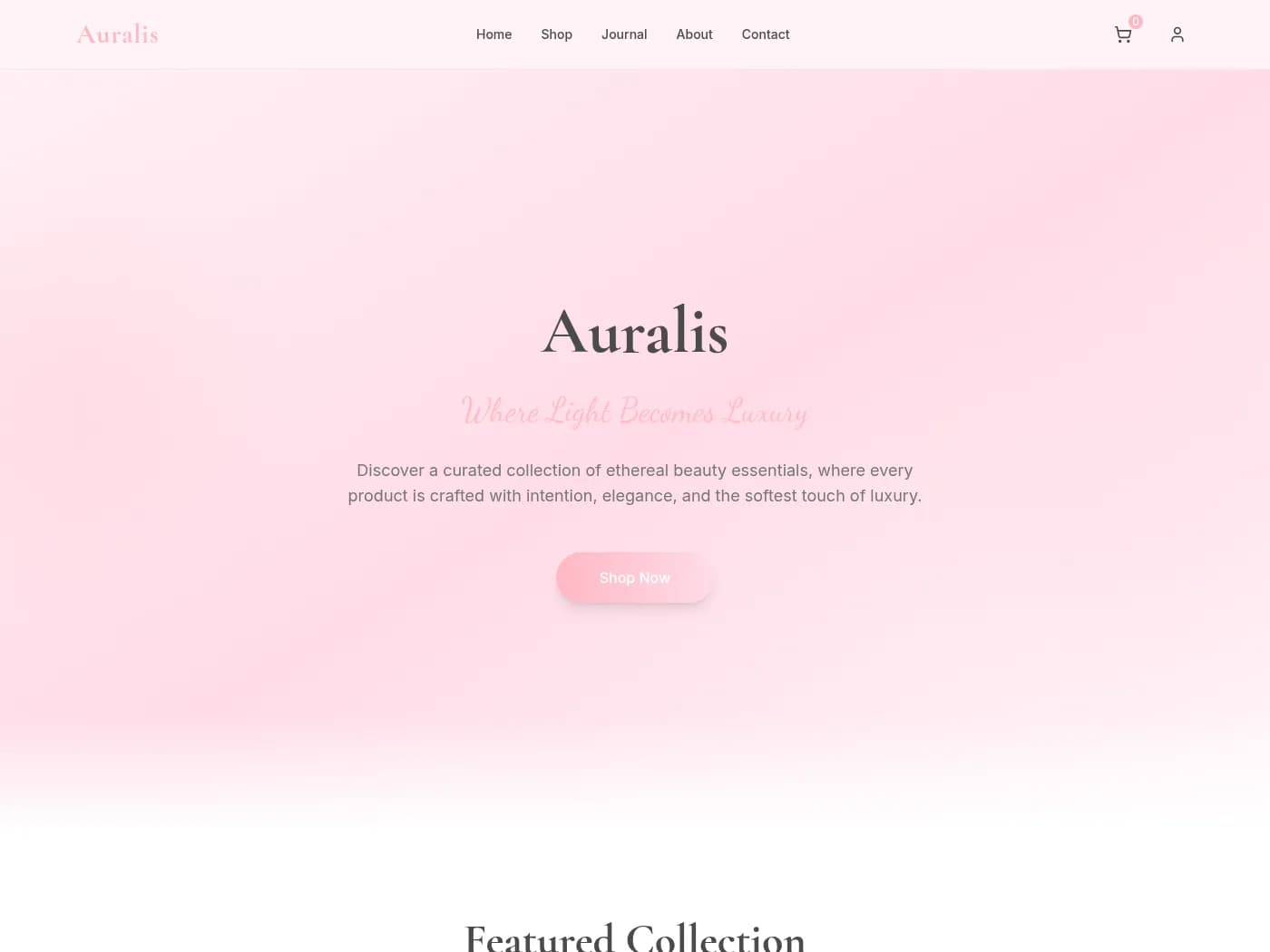 Auralis E-Commerce Web Mockup for Feminine Beauty & Lifestyle