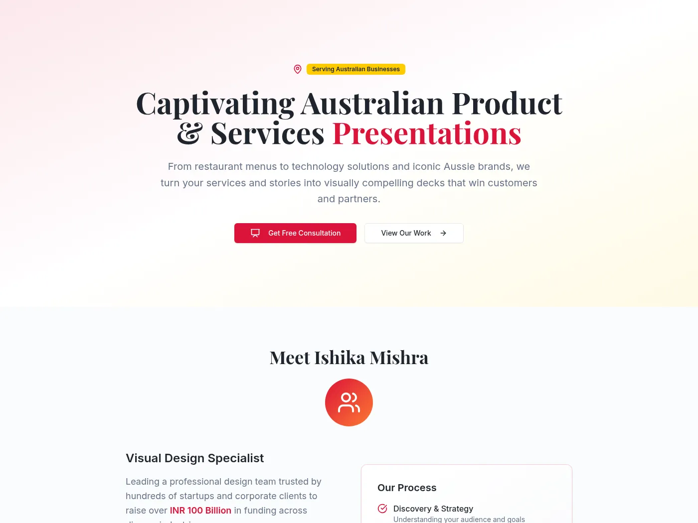 Australian Industry Presentation Website for Ishika Mishra's Visual Design Team