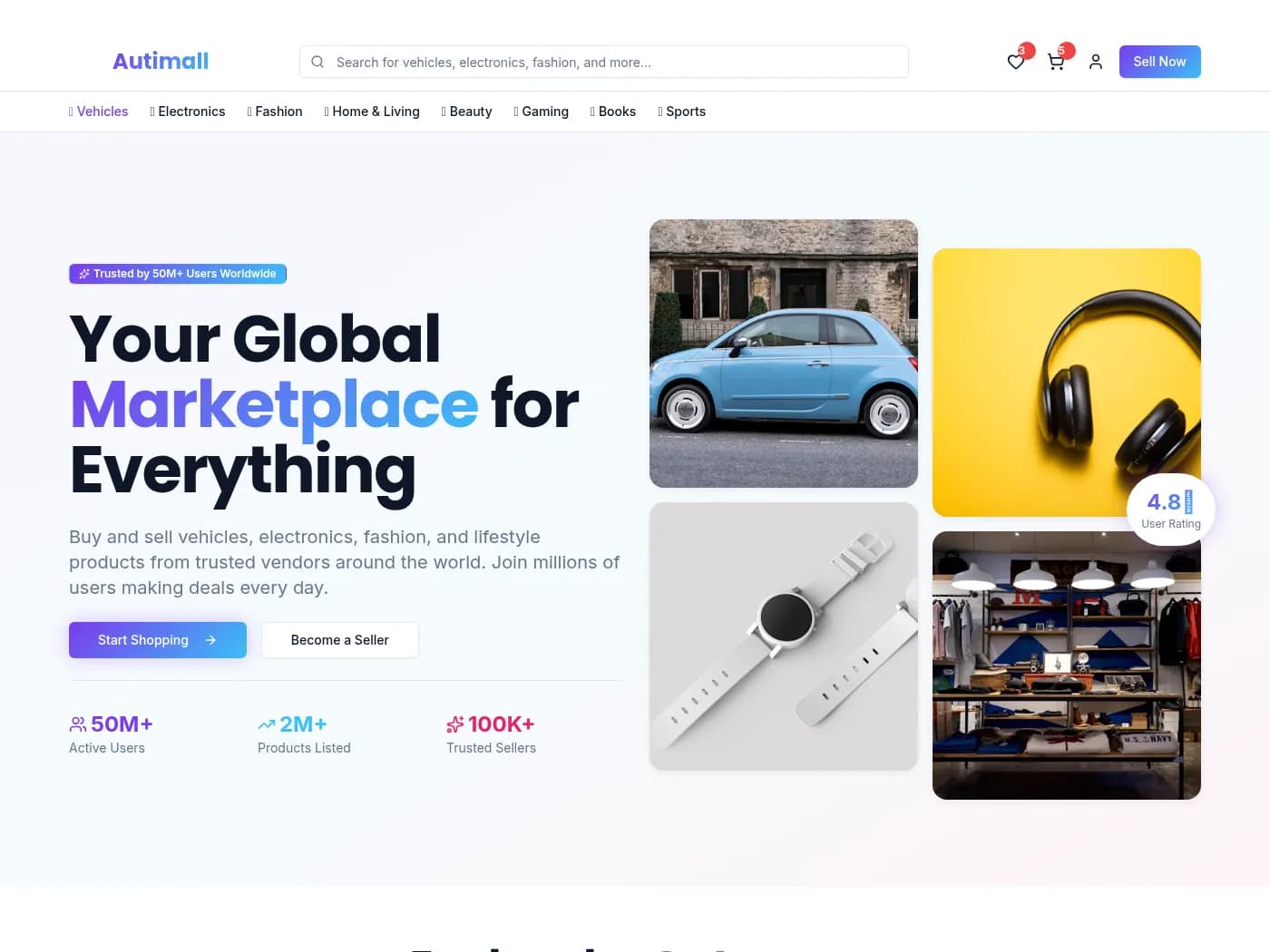 Autimall Modern Multi-Vendor Marketplace Homepage Concept