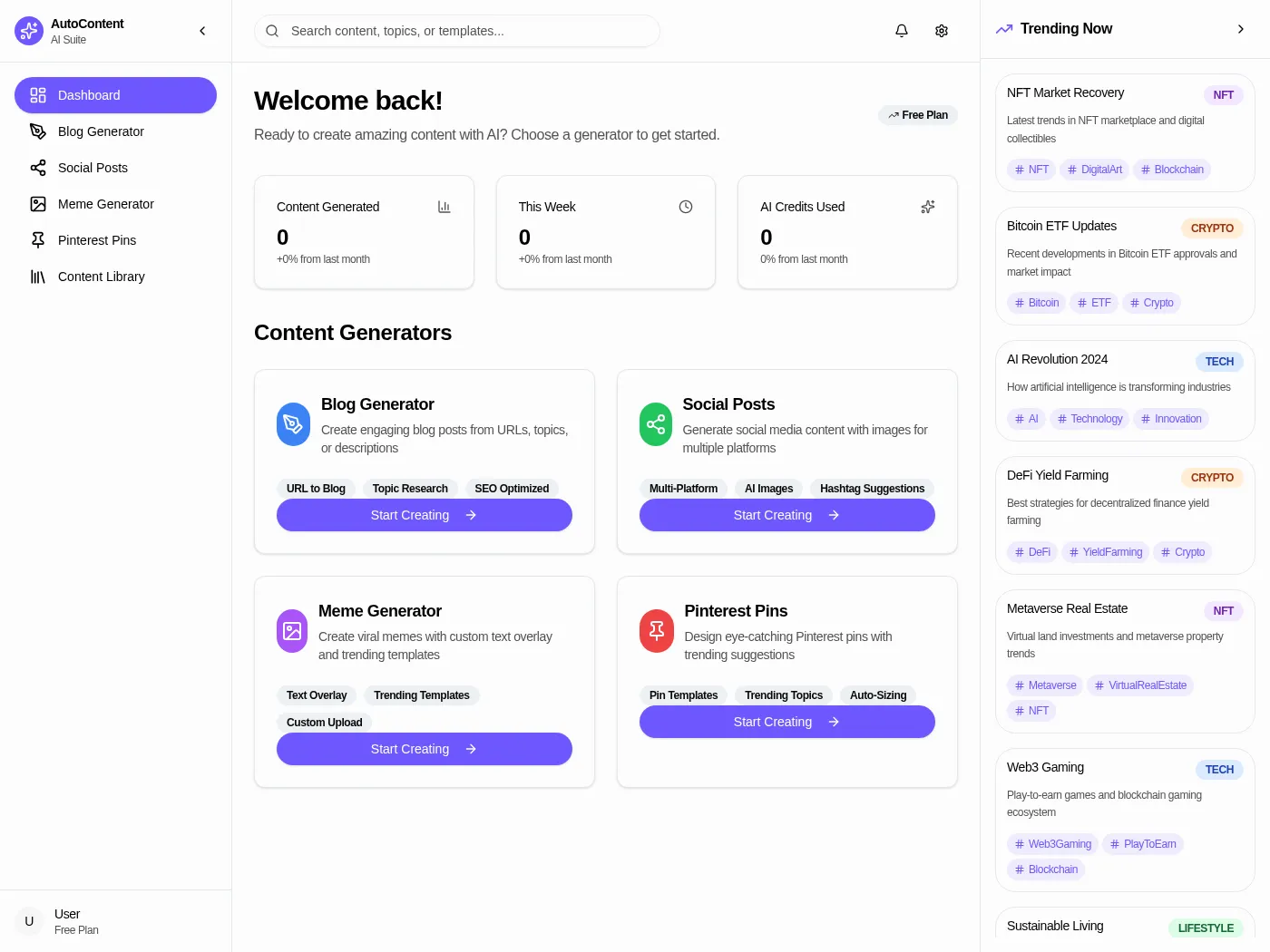 AutoContent Suite: AI Blog, Social, Meme & Pin Generator
