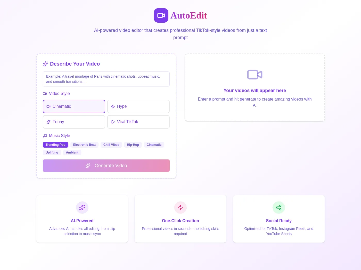 AutoEdit: AI-Powered One-Click Social Video Editor