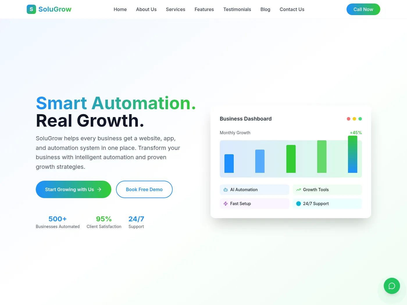 SoluGrow Tech Agency Landing & Branding Showcase