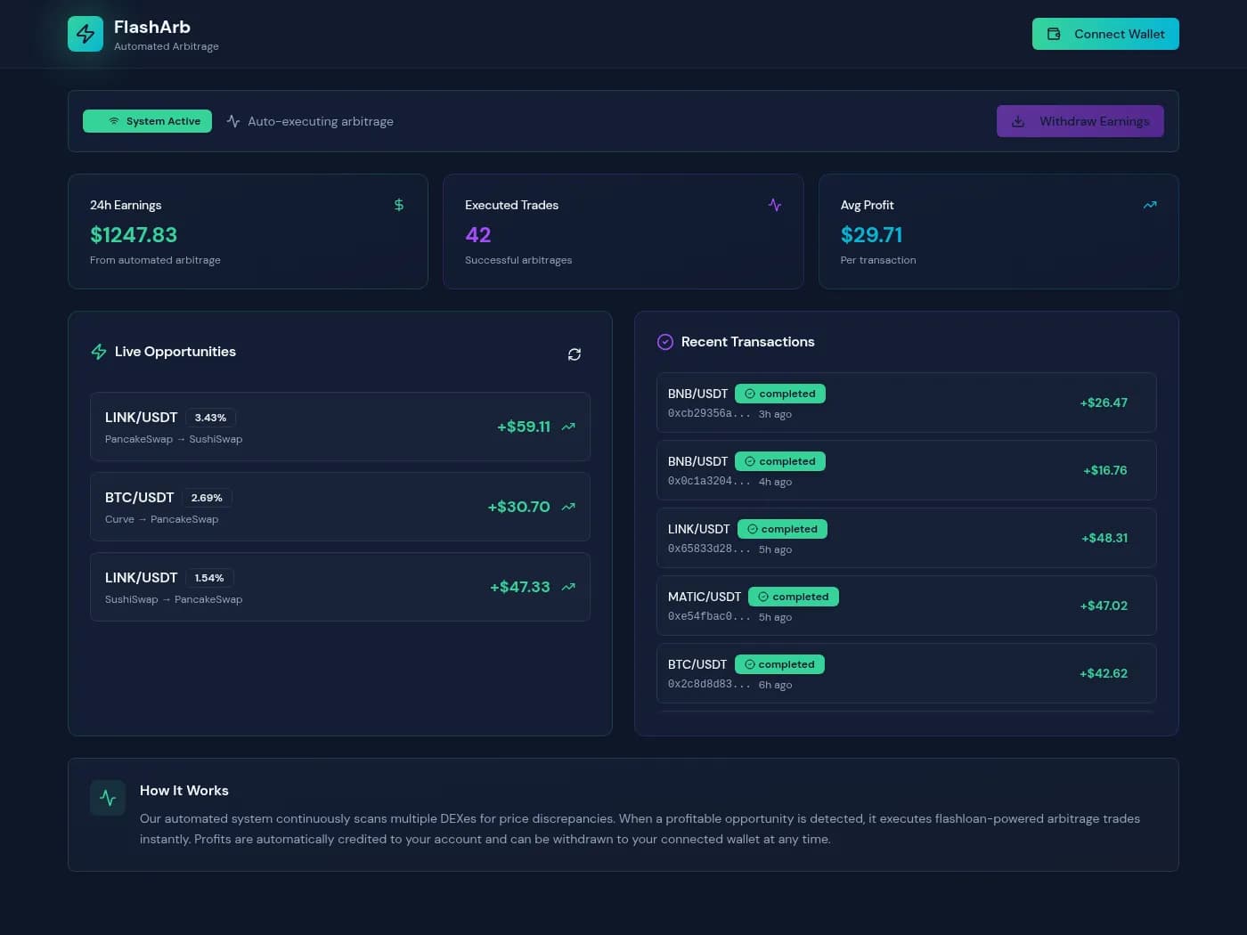 Automated Flashloan Arbitrage Dashboard