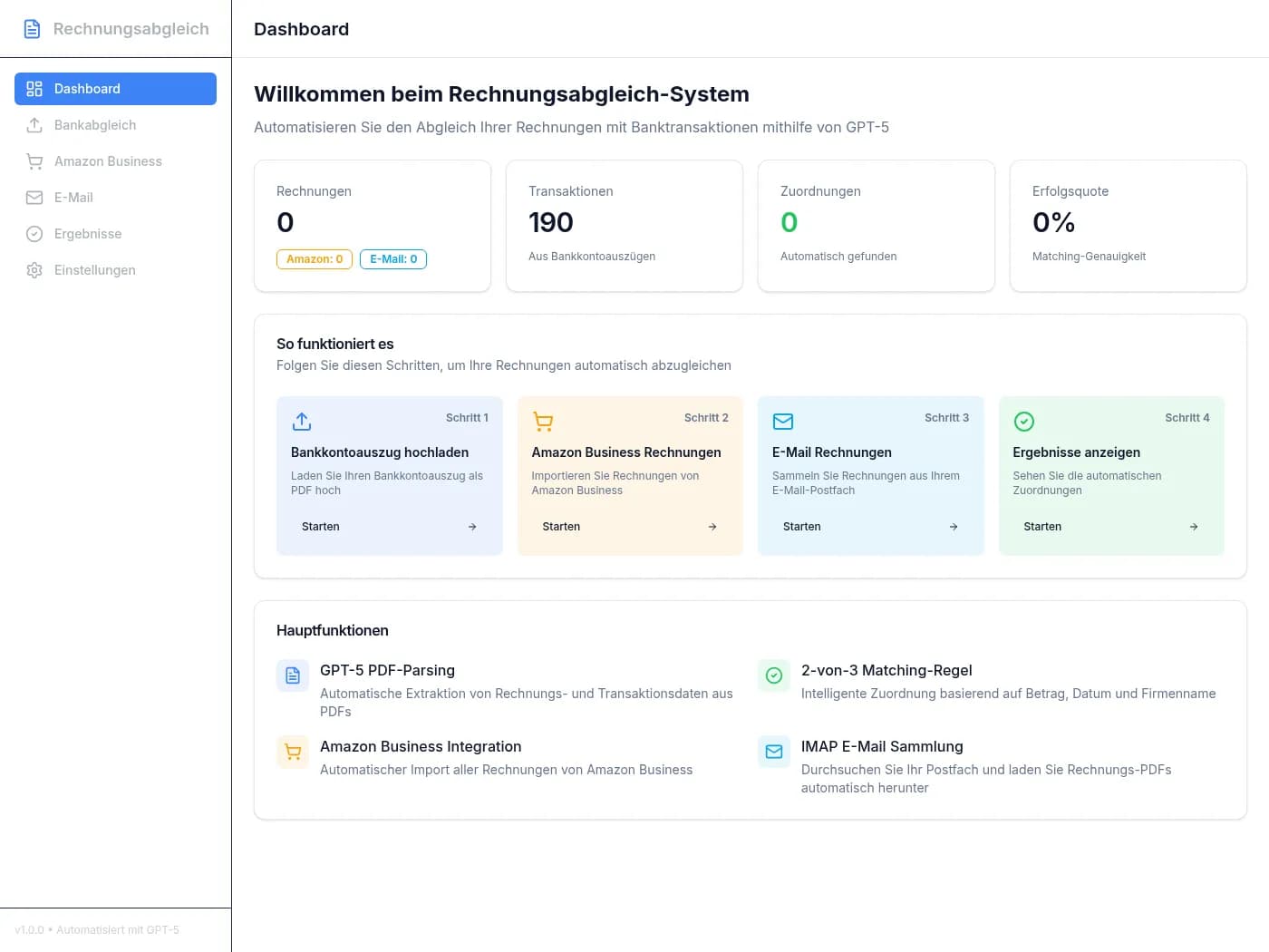 Automatisiertes Rechnungsabgleich-System für Amazon, E-Mail und Bankauszüge