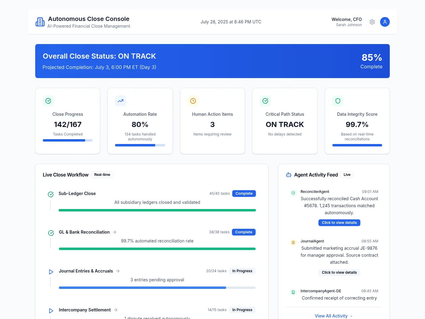 Autonomous Close Console: AI-Powered Financial Close Dashboard