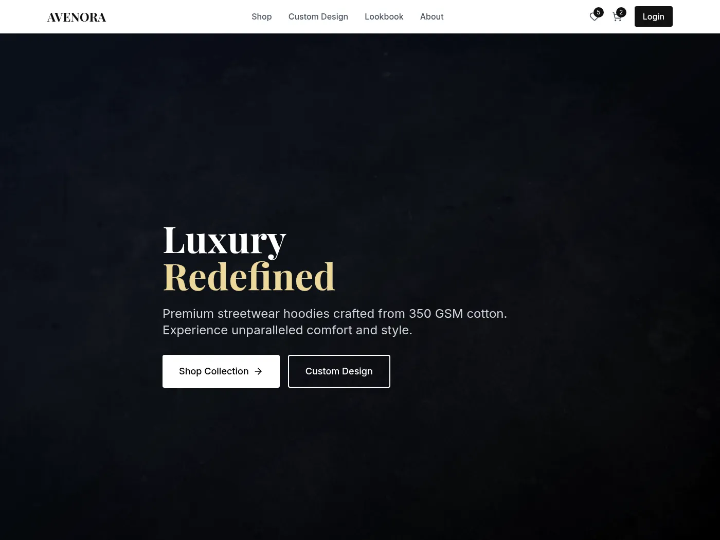 Avenora Luxury Streetwear Hoodie E-Commerce Platform