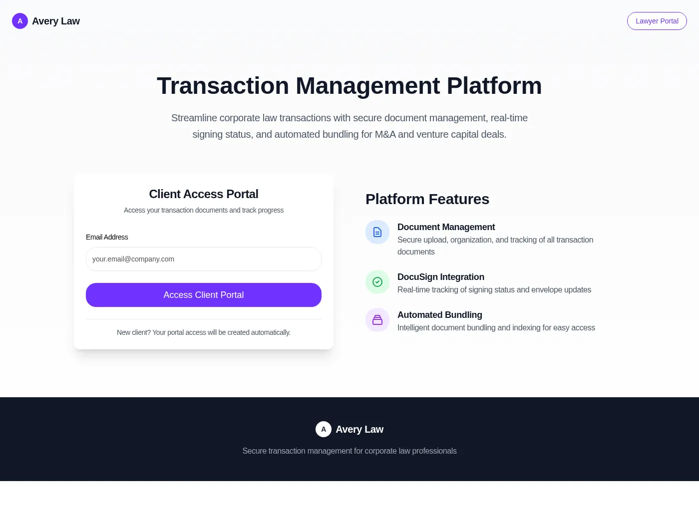 Avery Law Transaction Management Platform