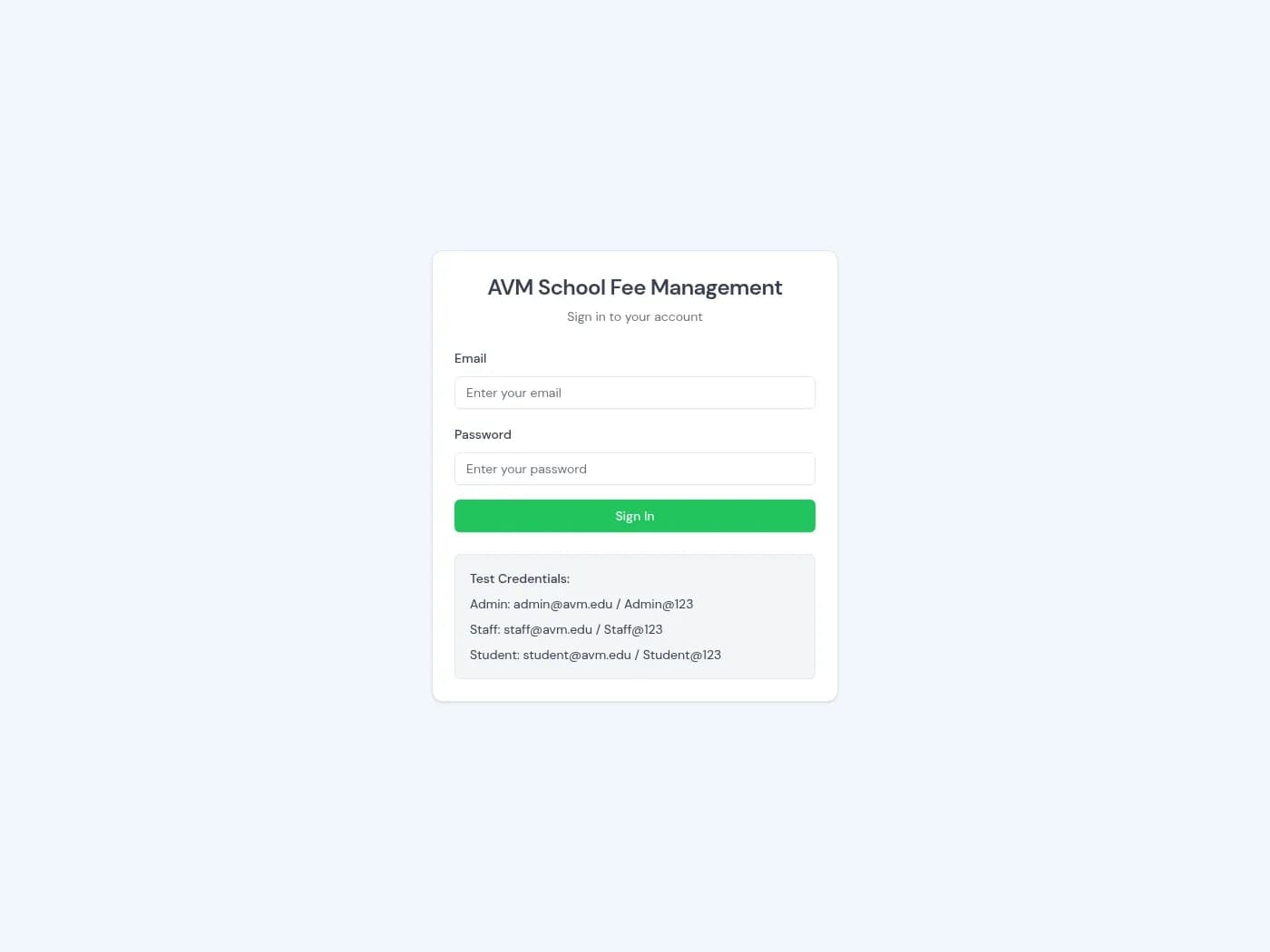AVM School Fee Management & RBAC System