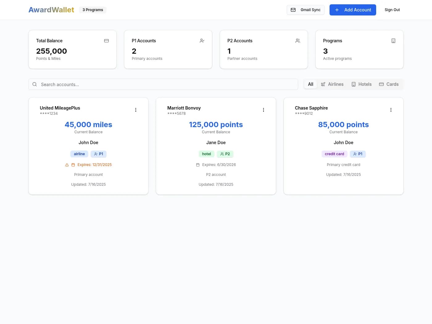 AwardWallet Clone - Loyalty Points Tracker