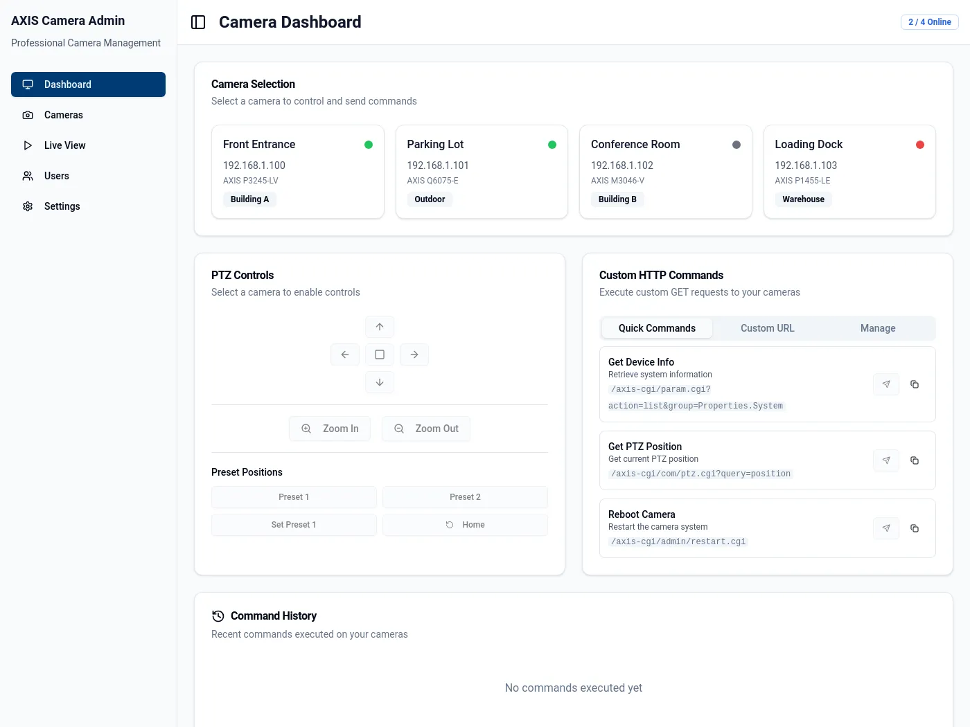 AXIS IP Camera Admin Dashboard