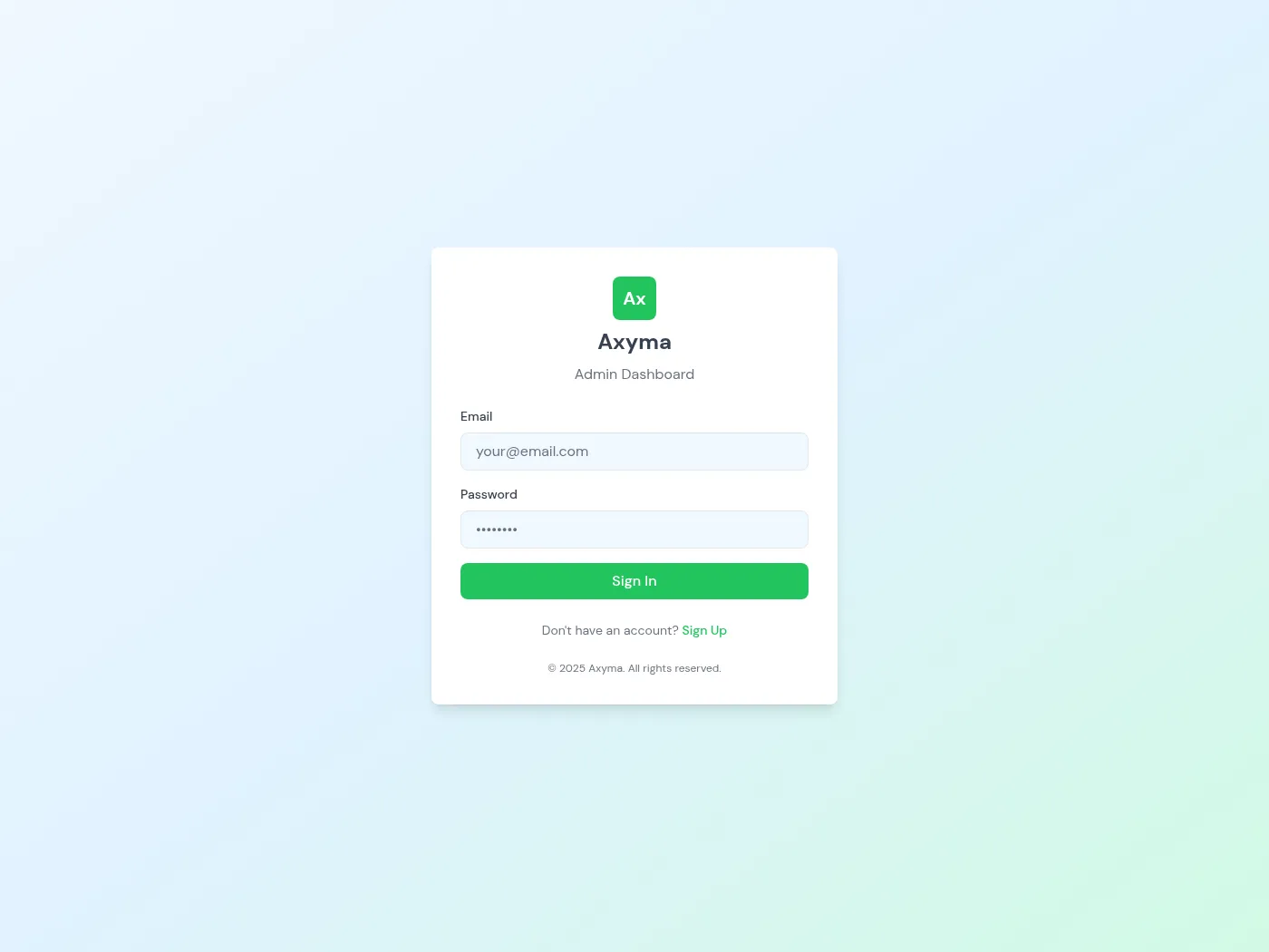 Axyma Admin Dashboard