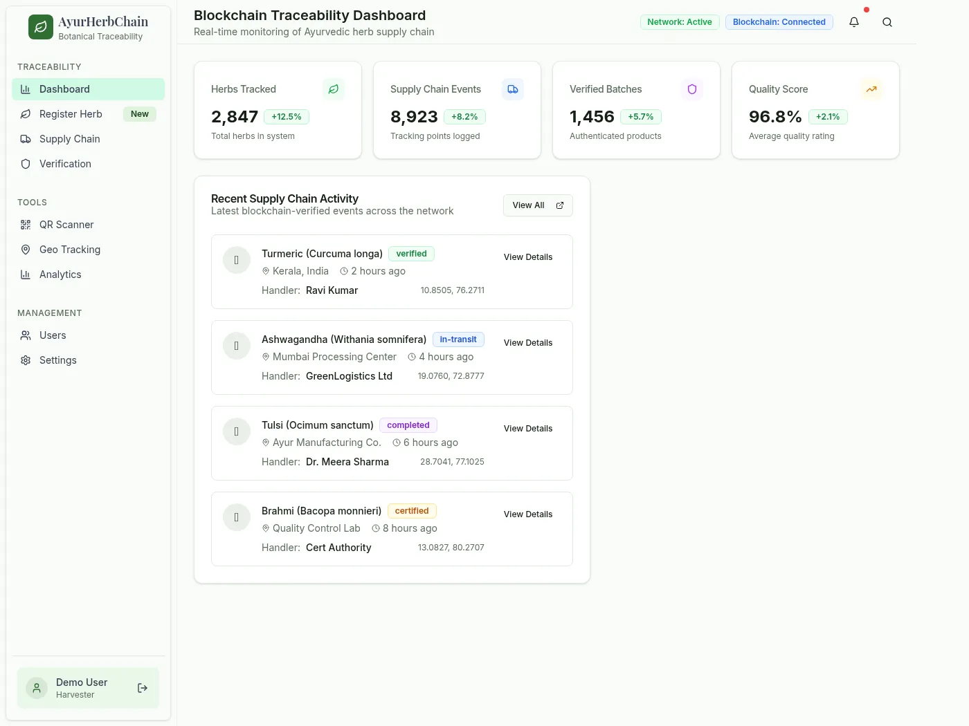 AyurHerbChain: Blockchain Traceability for Ayurvedic Herbs