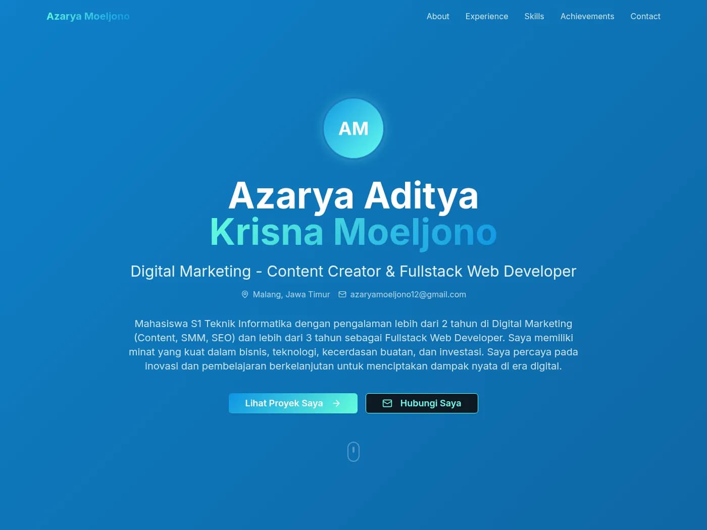 Azarya Aditya Krisna Moeljono Futuristic Personal Portfolio