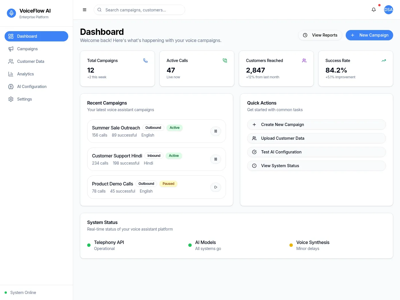 Scalable B2C AI Voice Assistant Platform for Businesses