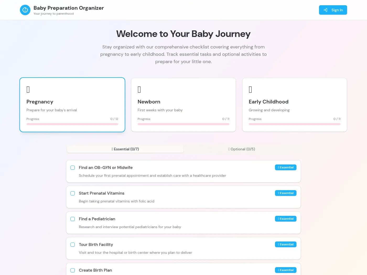 Baby Preparation Organizer