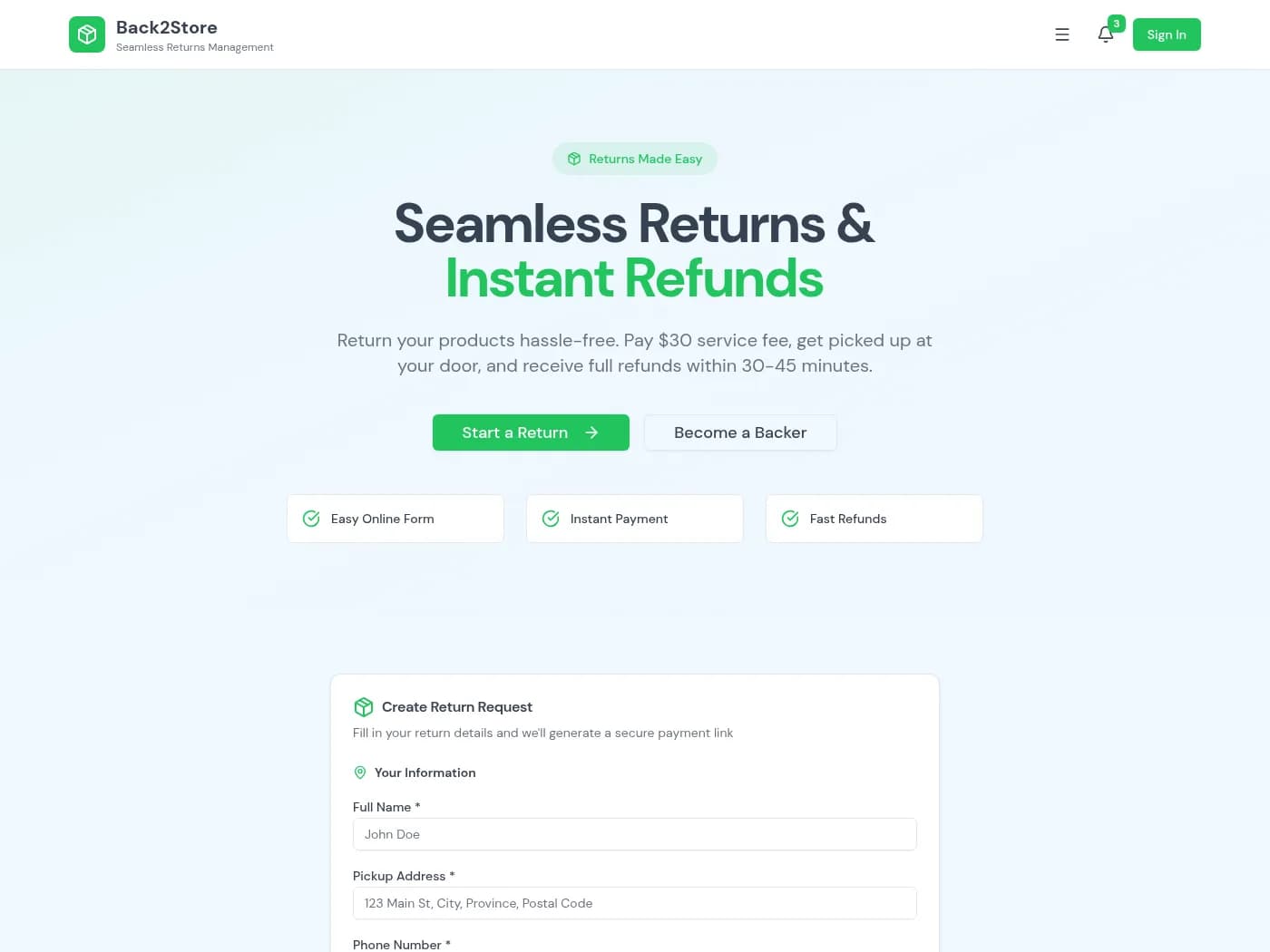 Back2Store - Seamless Returns and Refunds Management Platform