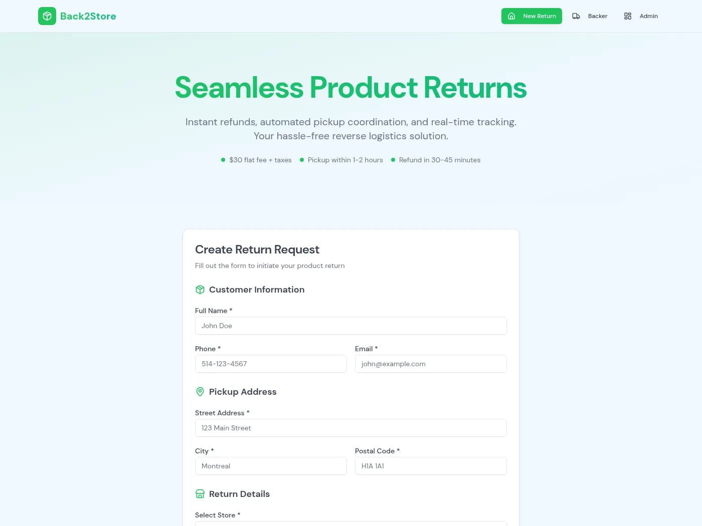Back2Store: Seamless Reverse Logistics Platform for Instant Refunds and Automated Pickup Coordination