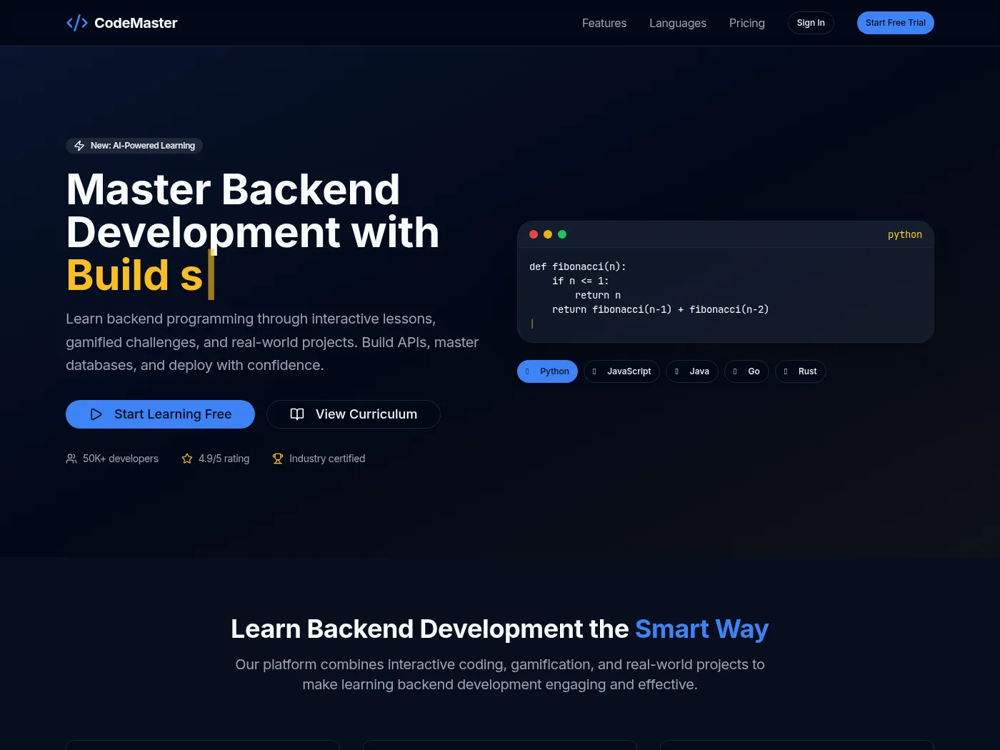 Backend Code Learning Landing Page