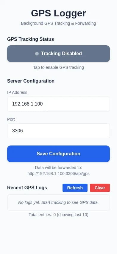 Background GPS Logger & Forwarder with Configurable IP/Port