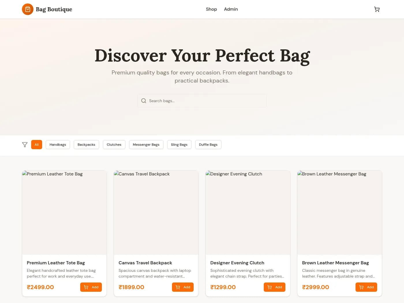 Bag Boutique – User-Friendly E-Commerce Website for Bags with WhatsApp Order Integration