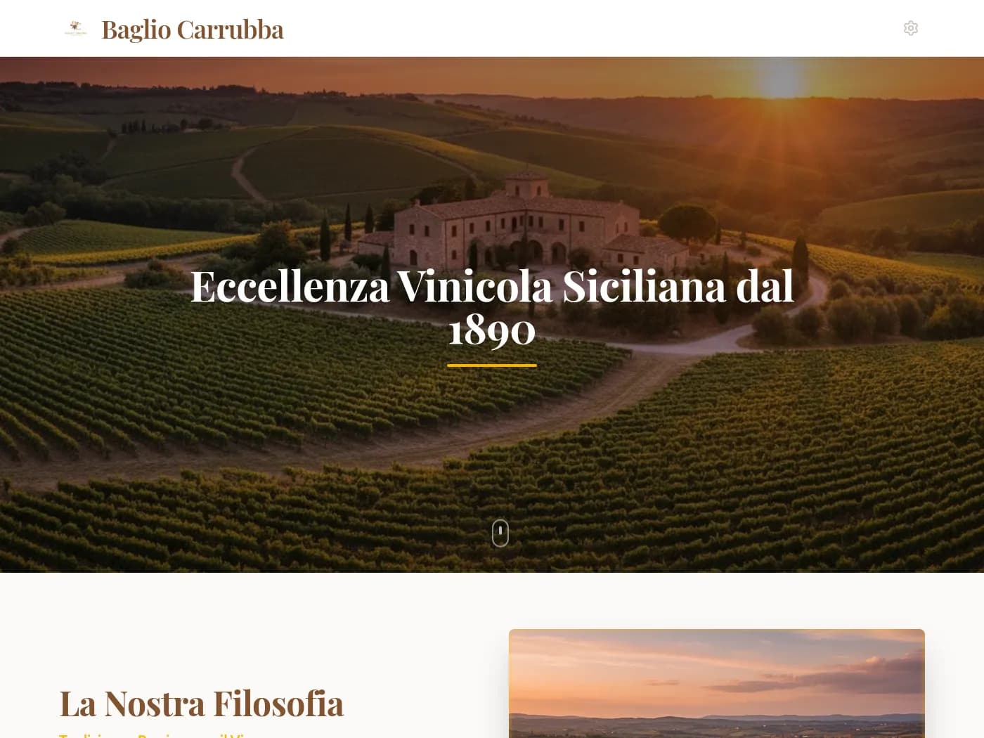 Baglio Carrubba - Sito web di lusso per azienda vinicola siciliana