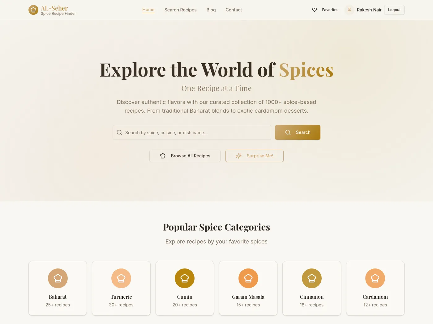 Baharat Spice Mix Recipe Finder Web App