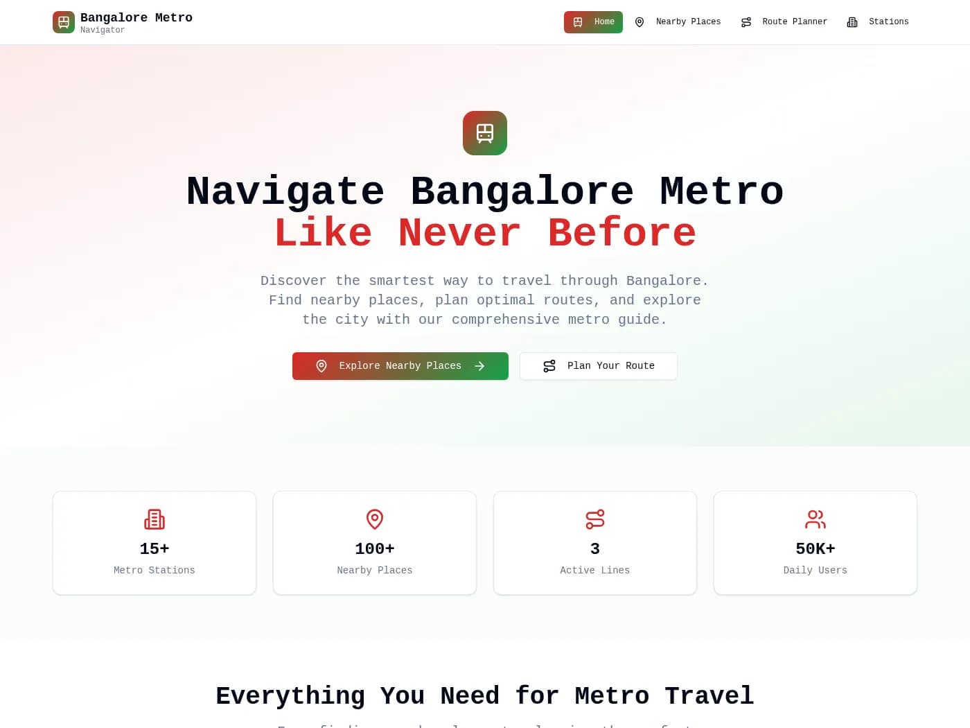 Bangalore Metro Navigator & Station Development Portal