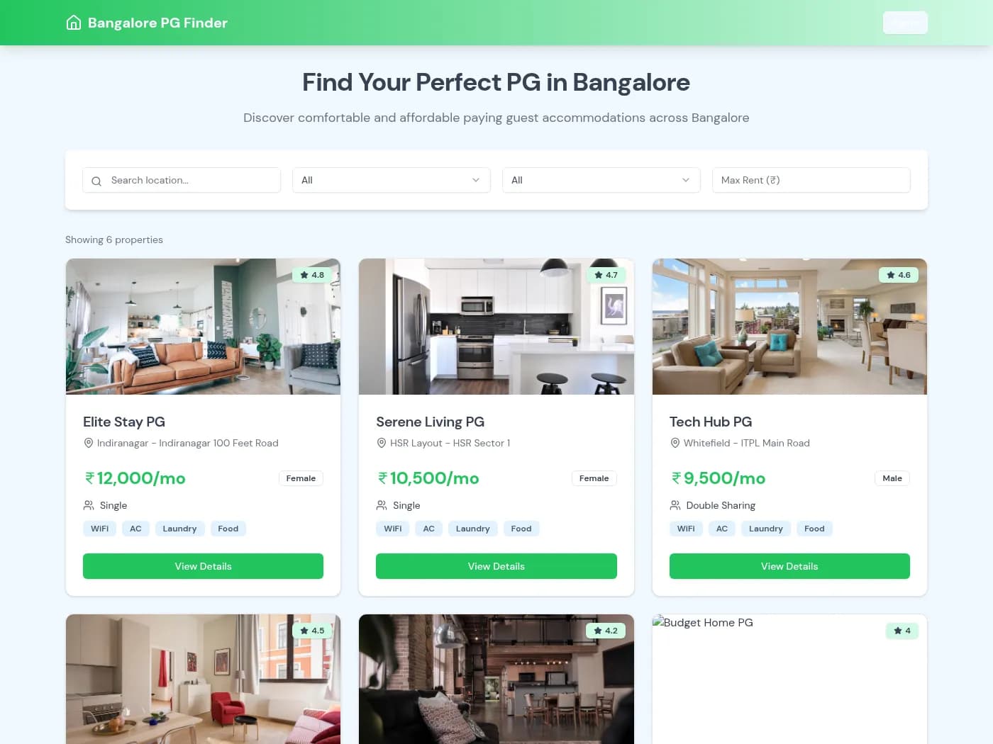 Bangalore PG Booking Platform