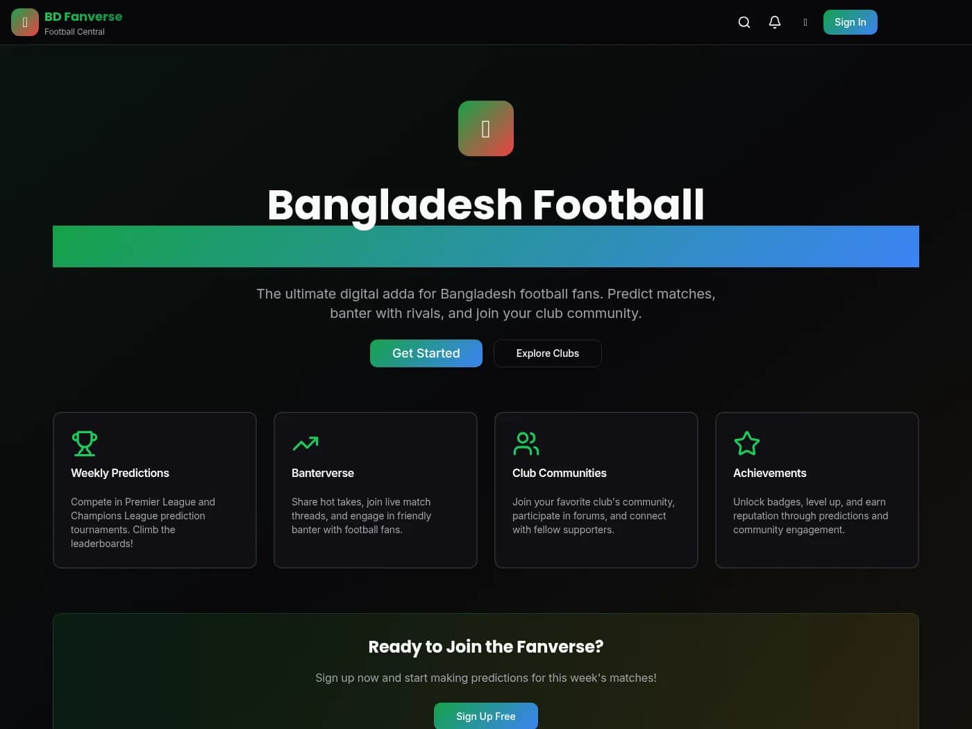 Bangladesh Football Fanverse: Prediction & Community Hub