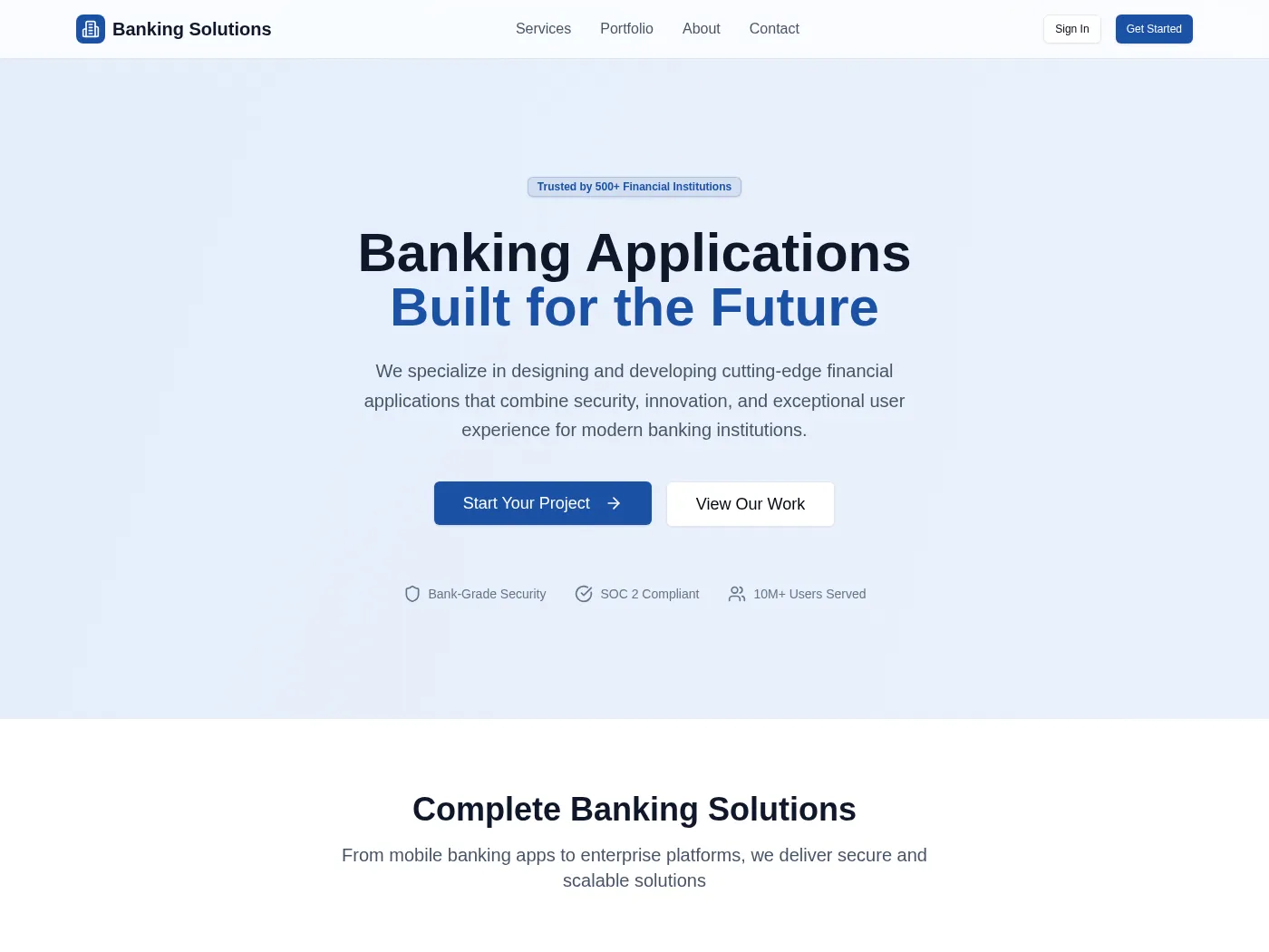 Banking Solutions Landing Page