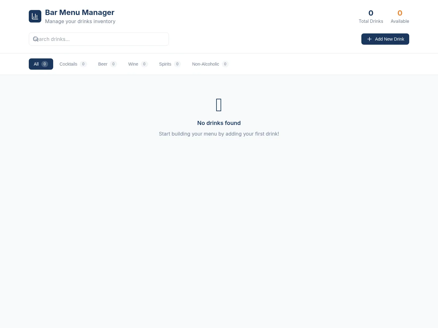 Bar Menu Manager Dashboard