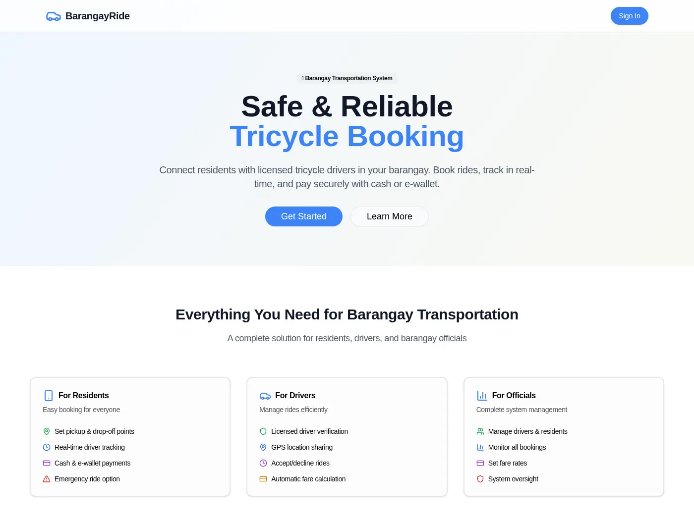 Barangay Transport & Tricycle Booking Platform