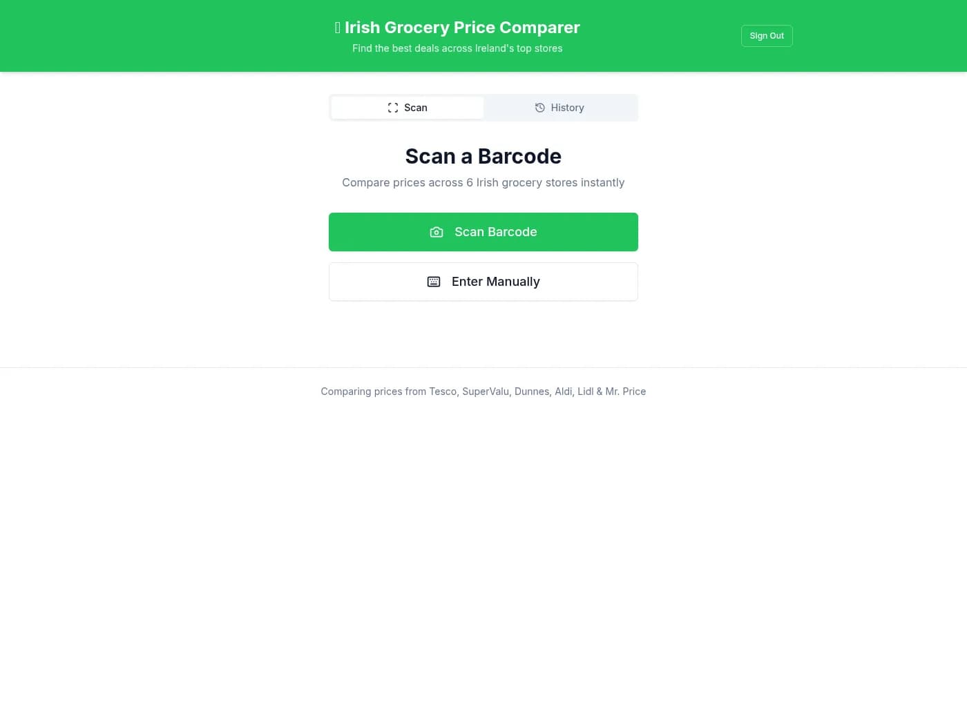 Barcode Price Comparison App for Irish Grocery Stores