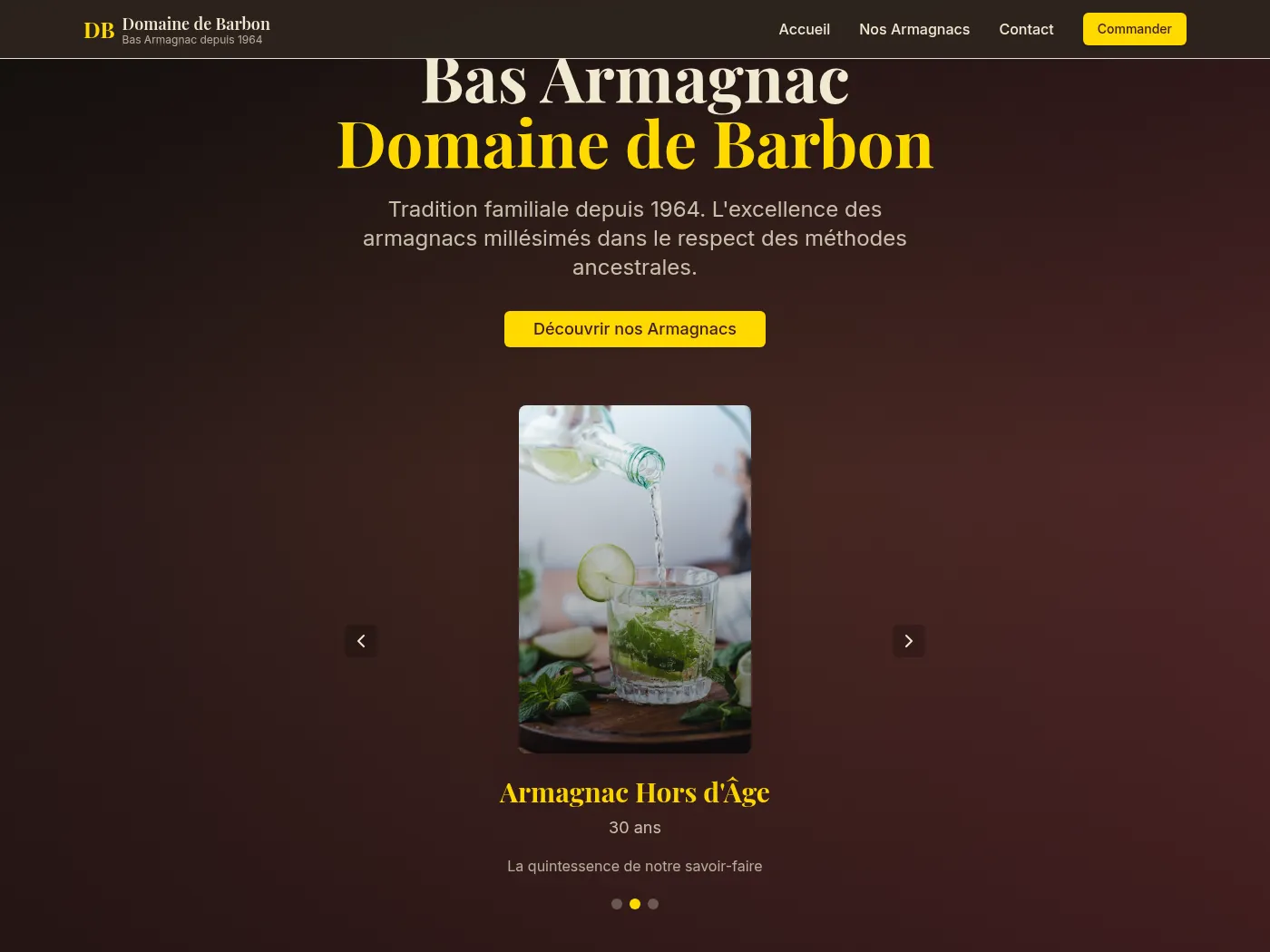 Bas Armagnac Domaine de Barbon — Site Vitrine Élégant & Prestigieux
