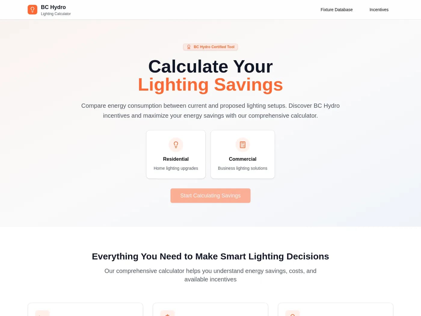 BC Hydro Lighting Energy Calculator