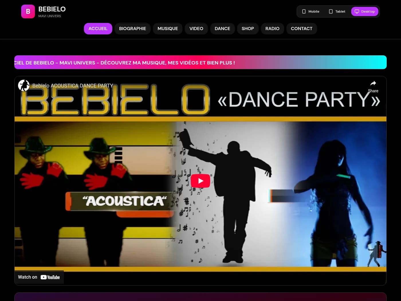 BEBIELO Dynamic Artist Website for MAVI Project
