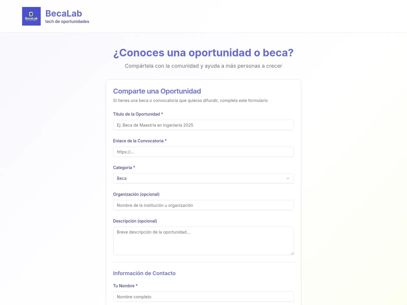 BecaLab Oportunidades Submission Hub