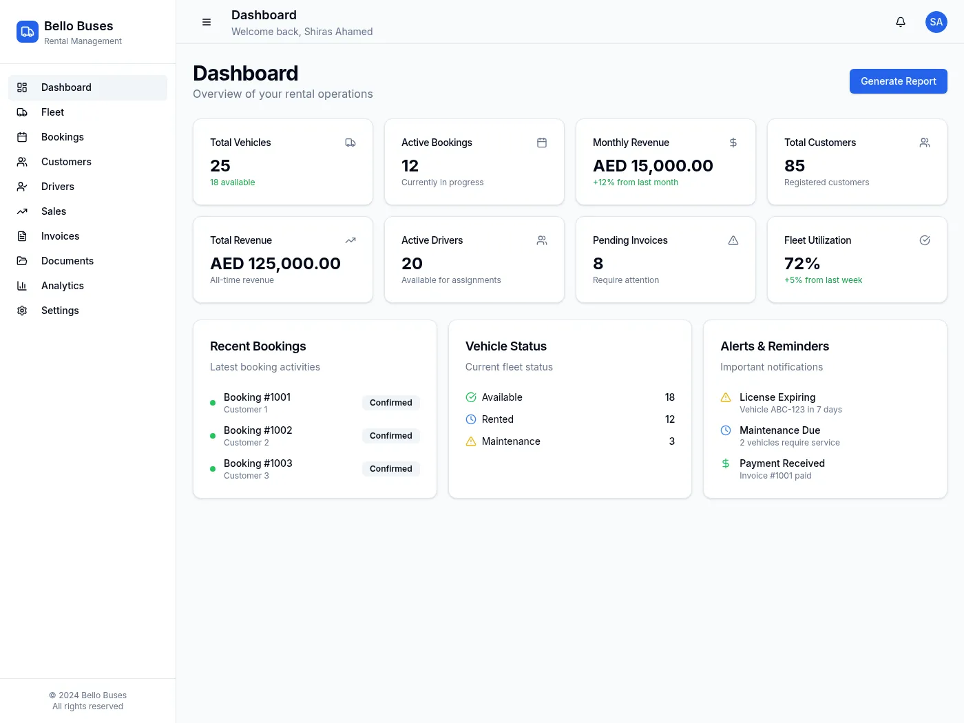 Bello Buses Rental Management System