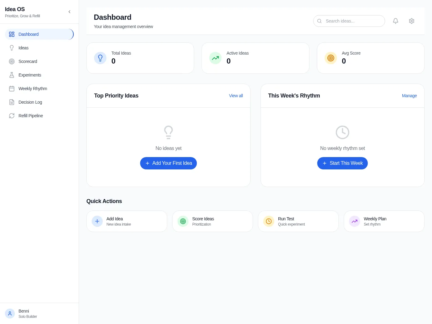 Benni’s Idea OS: Prioritize, Grow & Refill