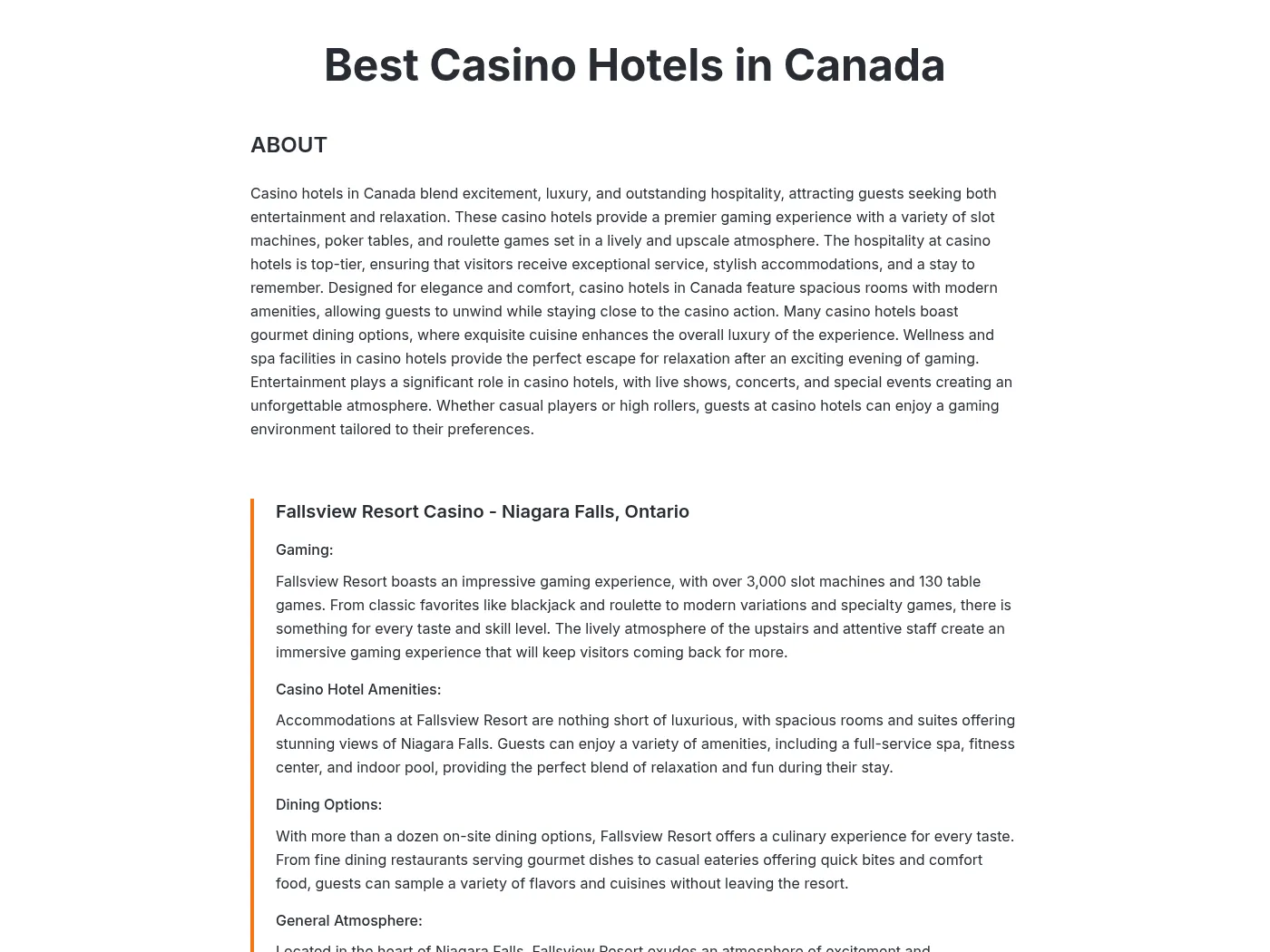 Best Casino Hotels in Canada Landing Page