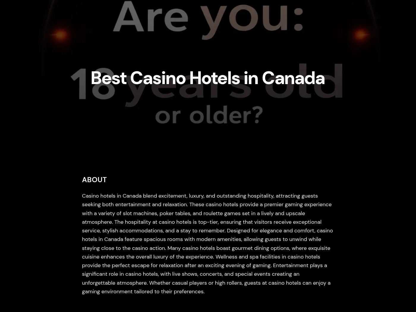 Best Casino Hotels in Canada Landing Page
