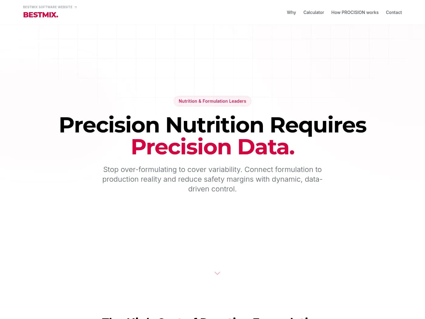 BESTMIX Data-Driven Landing Page for Pet Food Operations, Nutrition & Quality Leaders