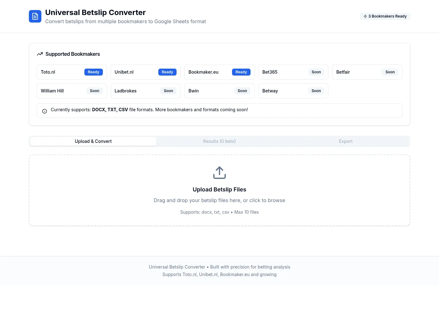 Universal Betslip Converter for Bookmakers to Google Sheets