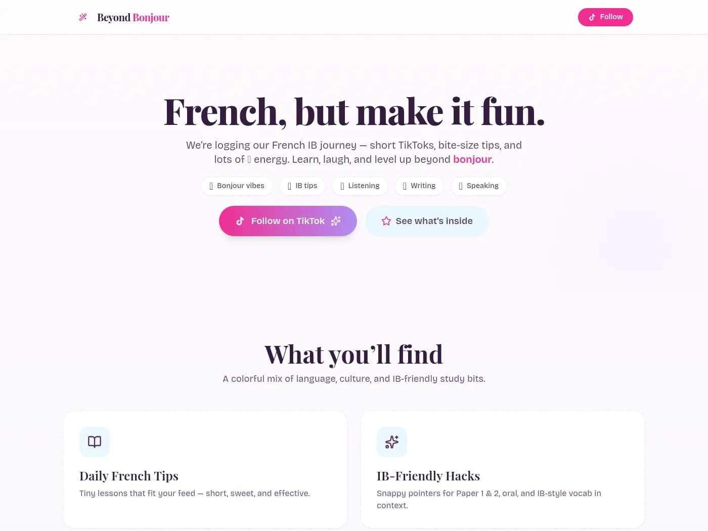 Beyond Bonjour French Blog Intro Page