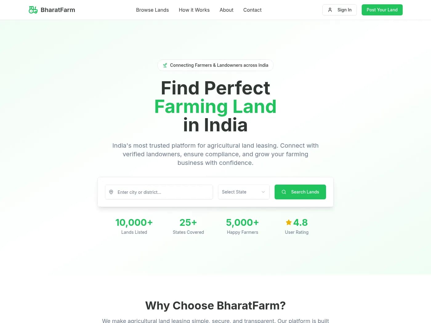 BharatFarm Lease: Digital Platform for Farming Land Leasing in India