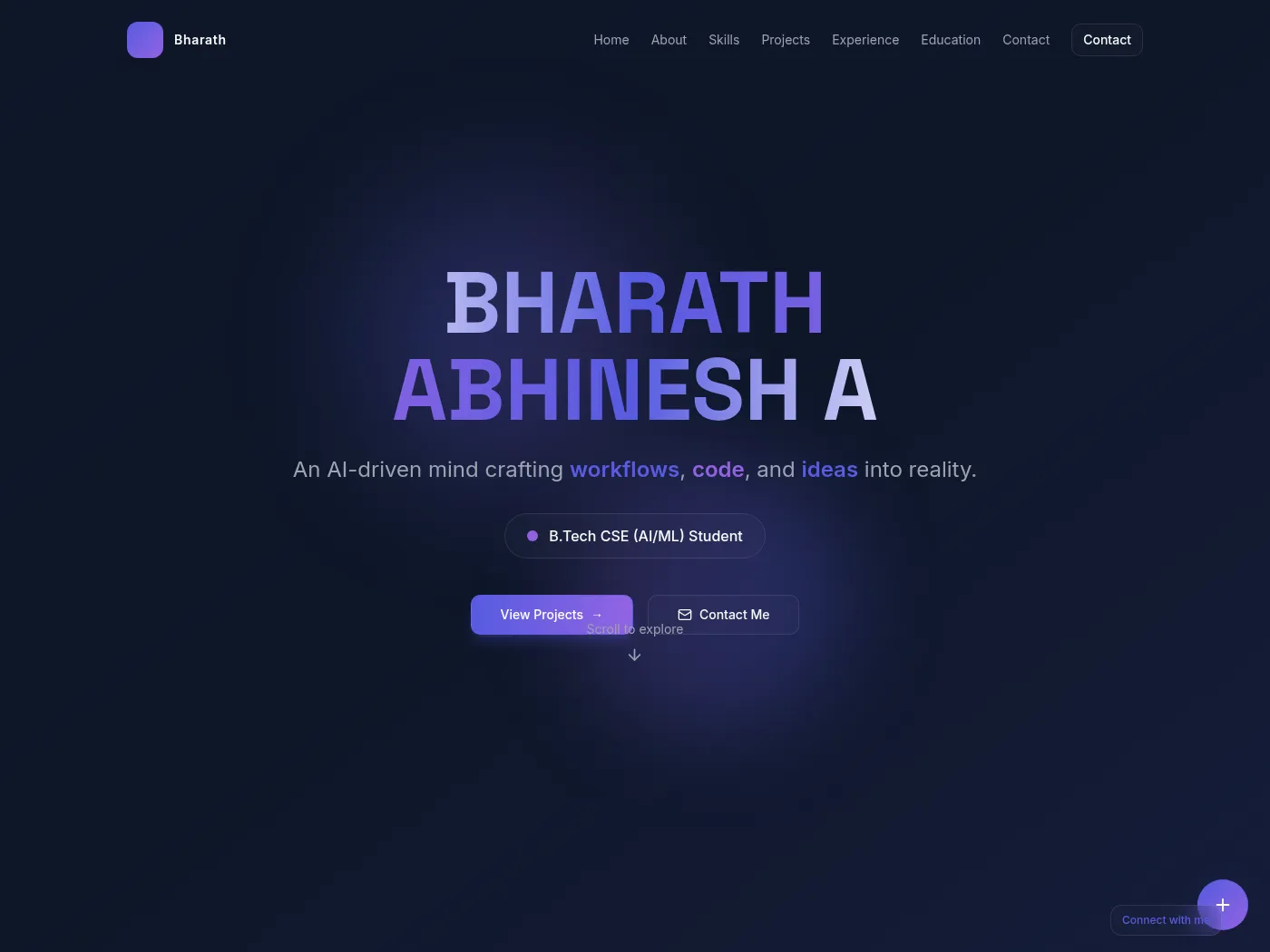 Bharath Abhinesh A - Futuristic 3D Portfolio Website
