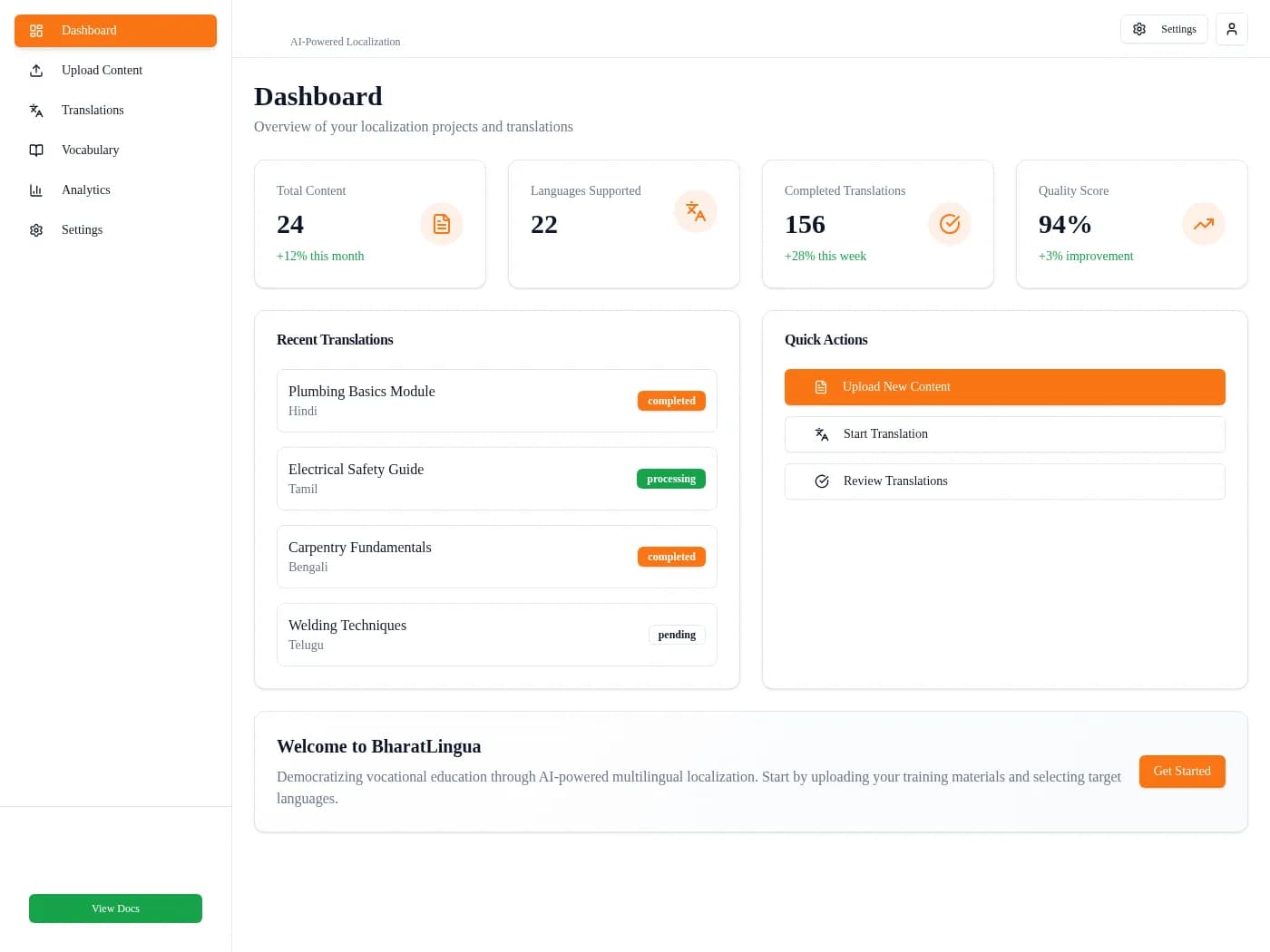 BharatLingua: AI-powered Multilingual Localization for Vocational Training