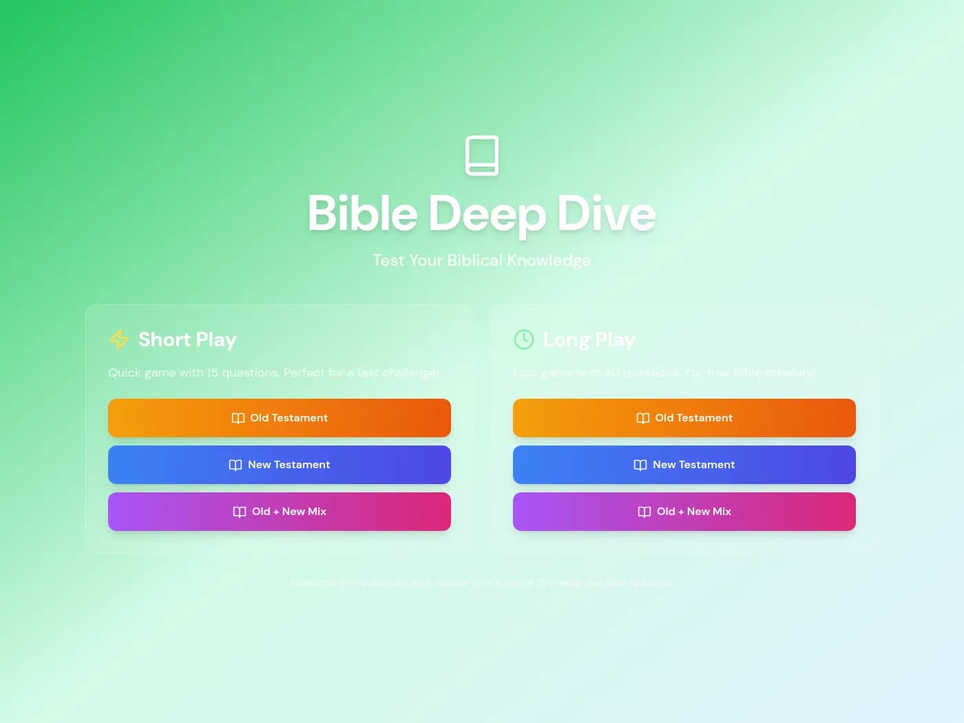 Bible Deep Dive Trivia Game